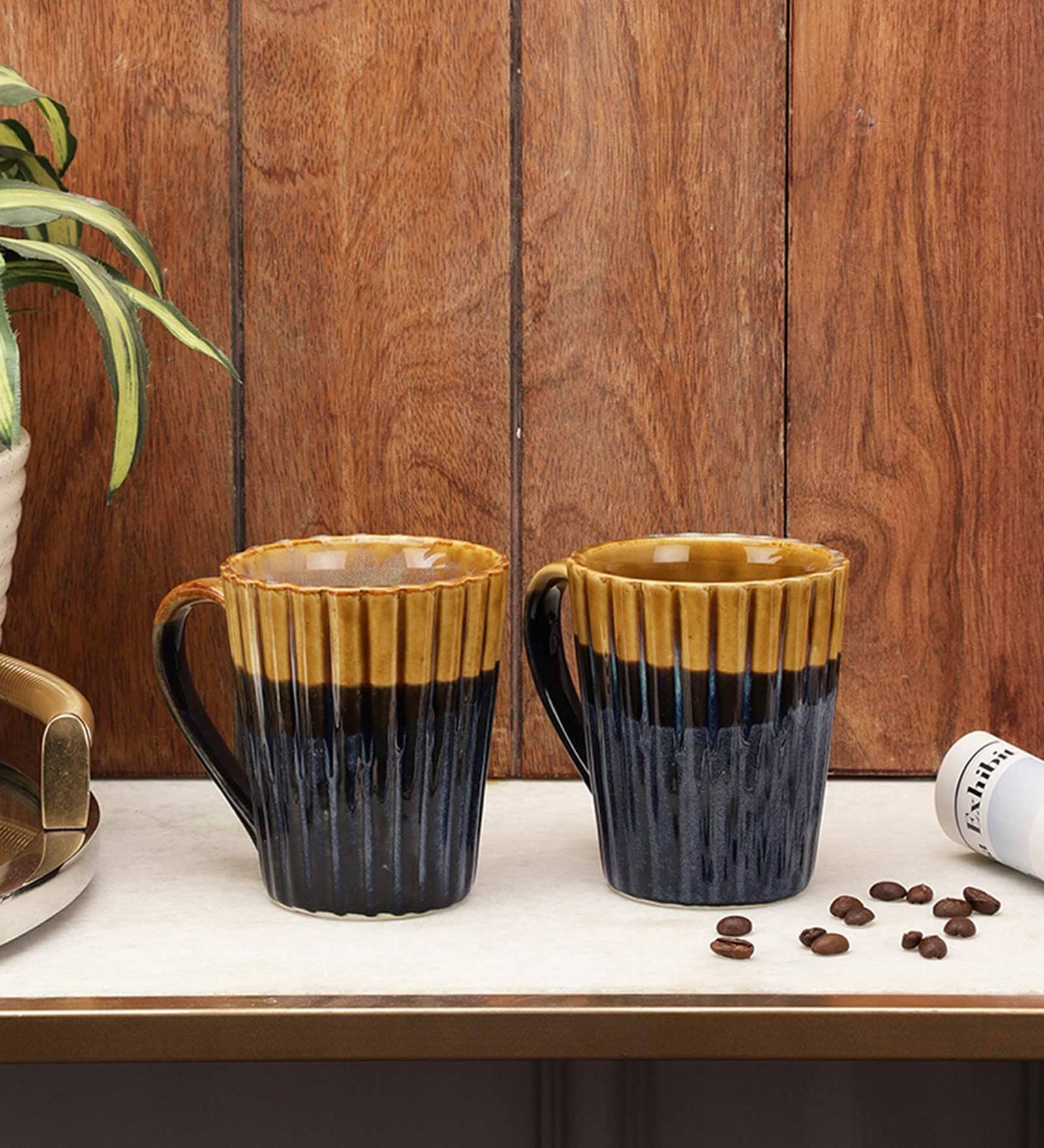 Buy The Mug Shot 250ml Mustard & Brown Ceramic (Set of 2) Coffee Mug at ...