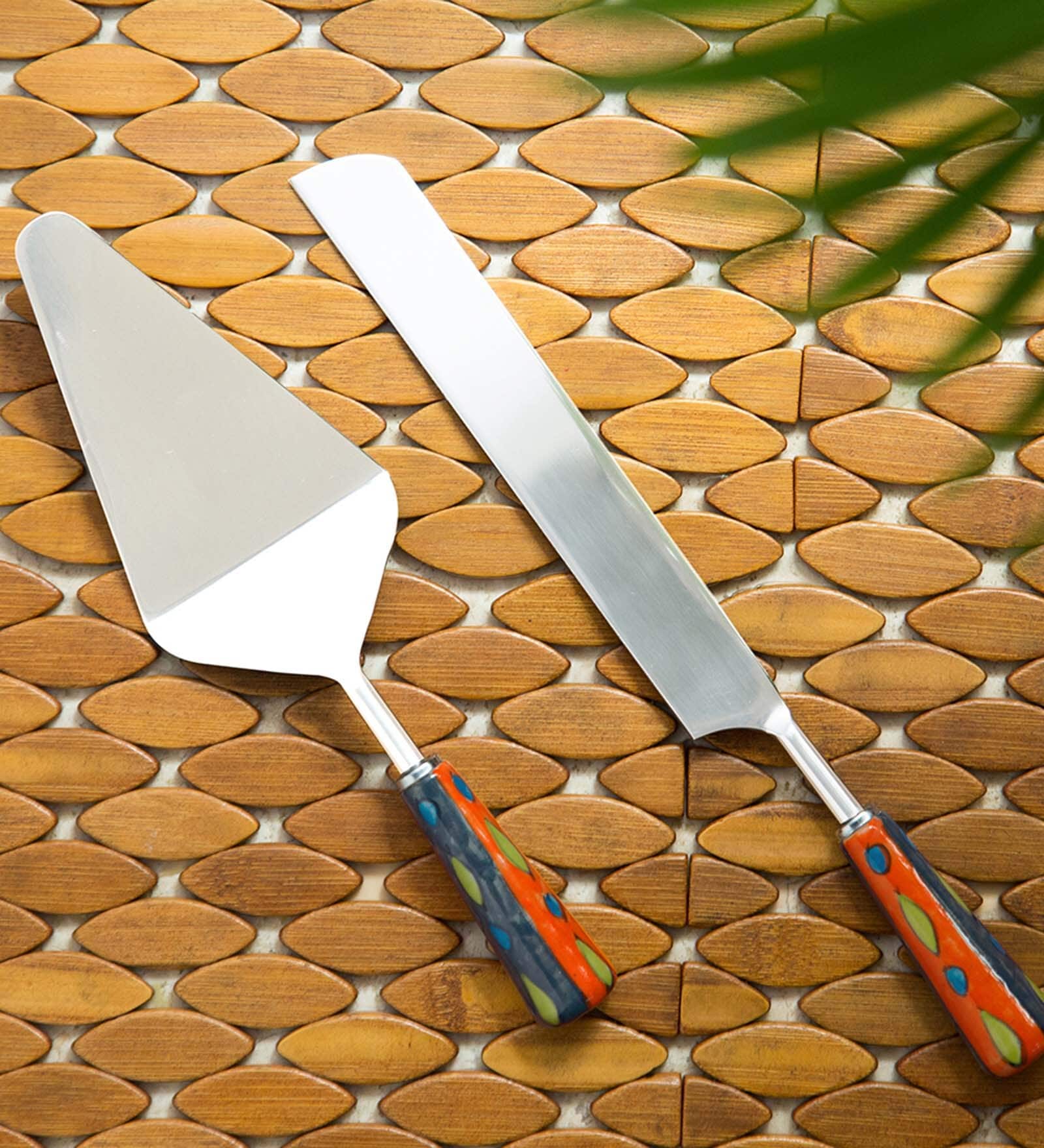 Buy The Mughal Aakar Orange & Blue Stainless Steel (Set of 2) Knife Set ...