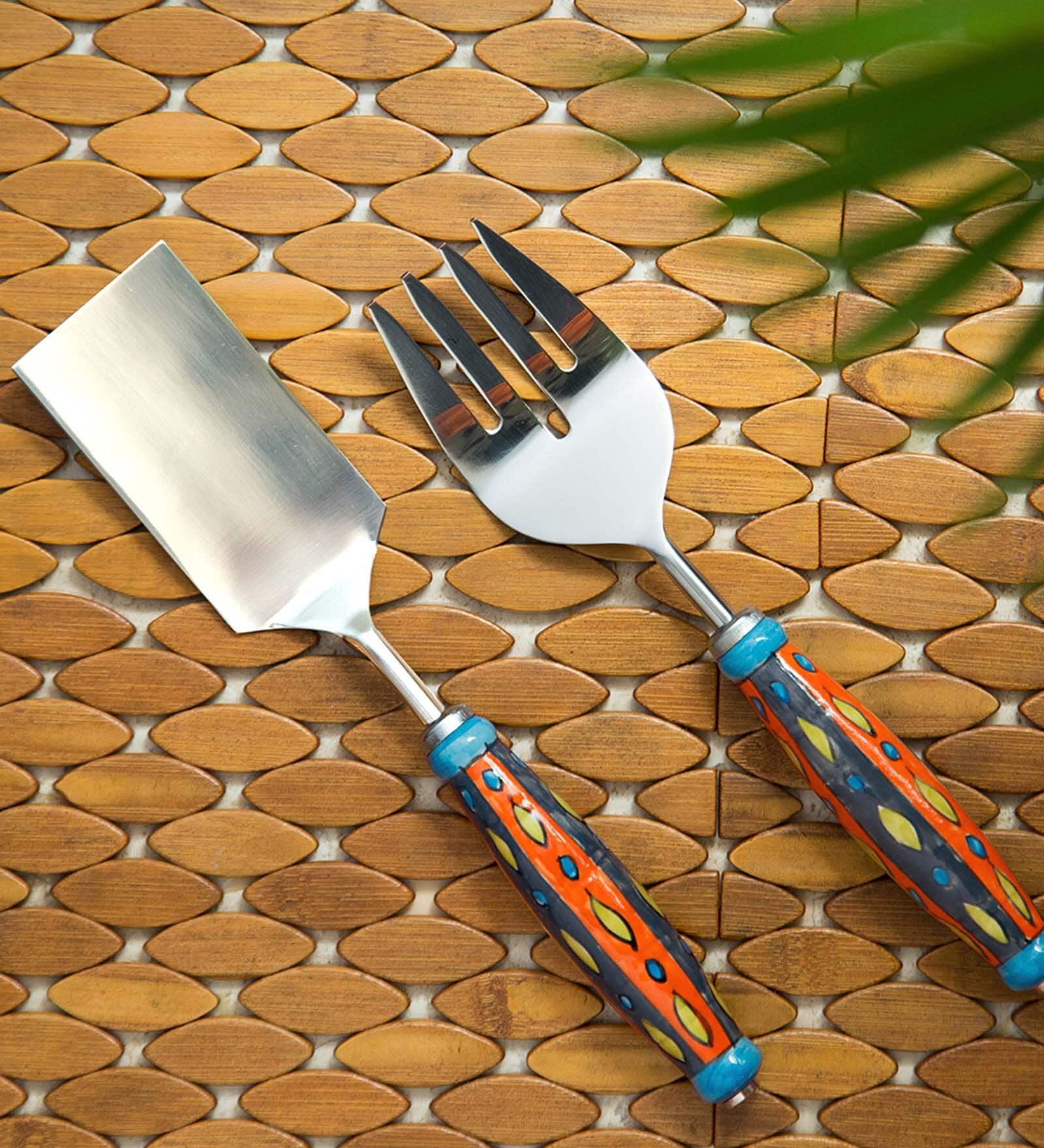 Buy The Mughal Aakar Blue & Orange Stainless Steel (Set of 2) Cake ...
