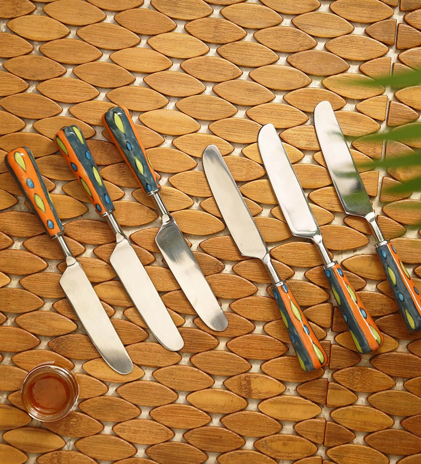 Buy The Mughal Aakar Blue & Orange Stainless Steel (Set of 6) Knife Set ...