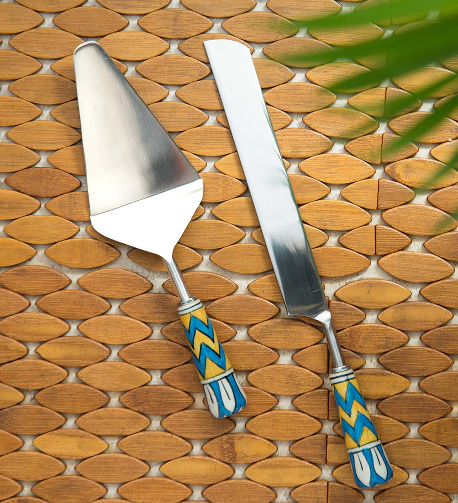 Buy The Mughal Paich Blue & Yellow Stainless Steel (Set of 2) Knife Set ...