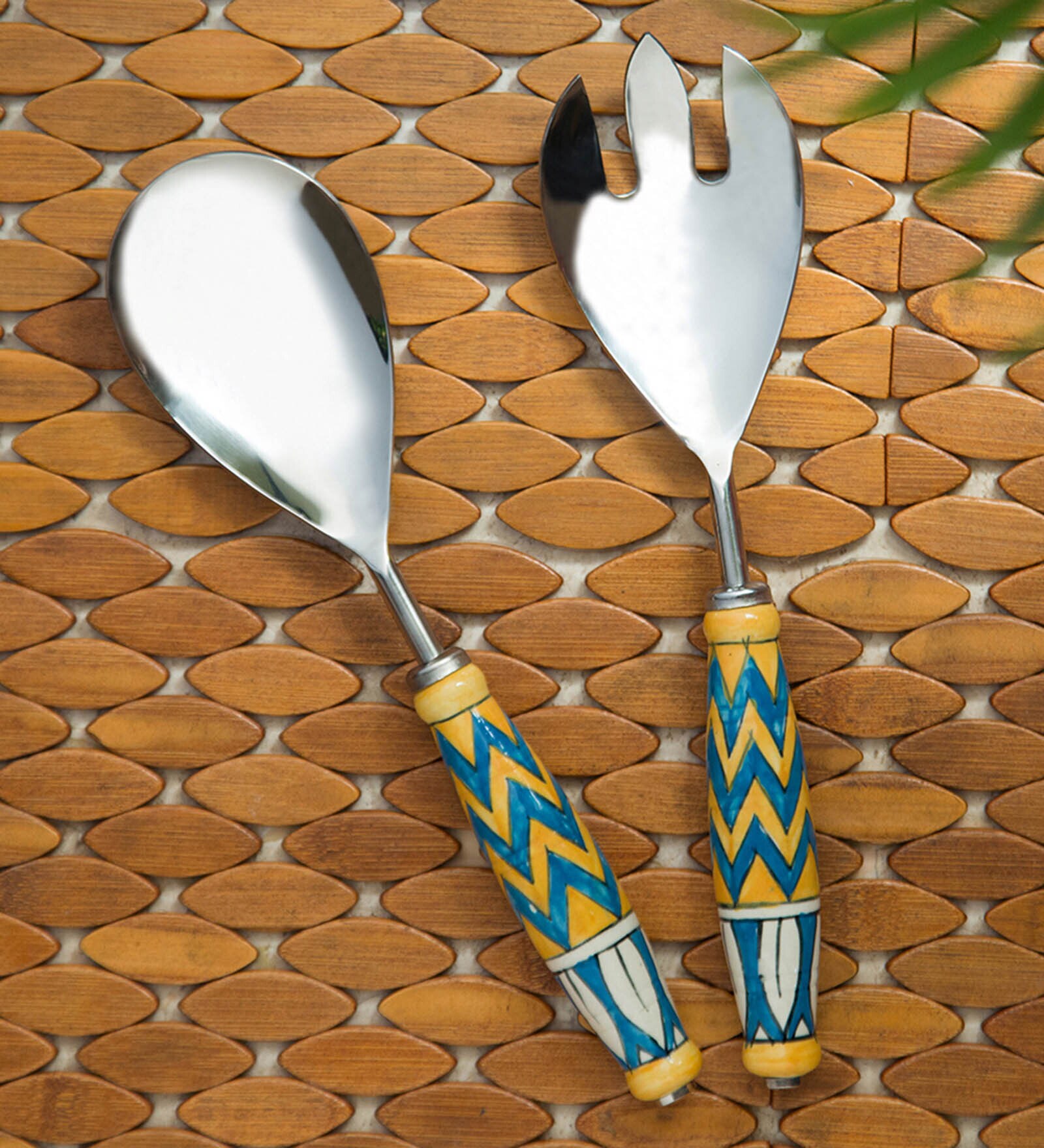 Buy The Mughal Paich Yellow & Blue Stainless Steel (Set of 2) Serving ...