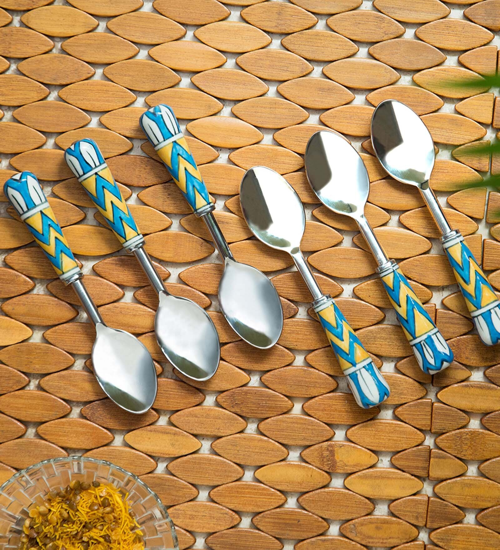 Buy The Mughal Paich Cream & Red Stainless Steel (Set of 6) Table Spoon ...