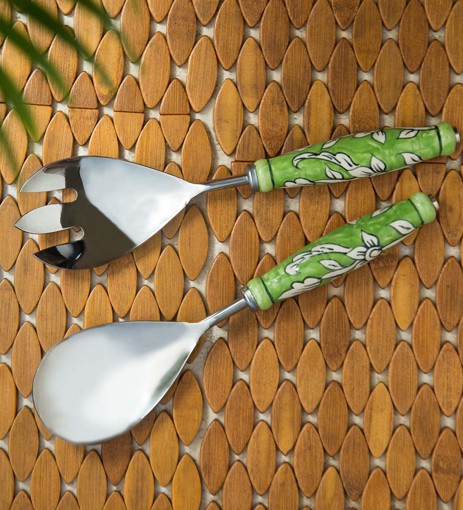 Buy The Mughal Zahri Green & White Stainless Steel (Set of 2) Serving ...