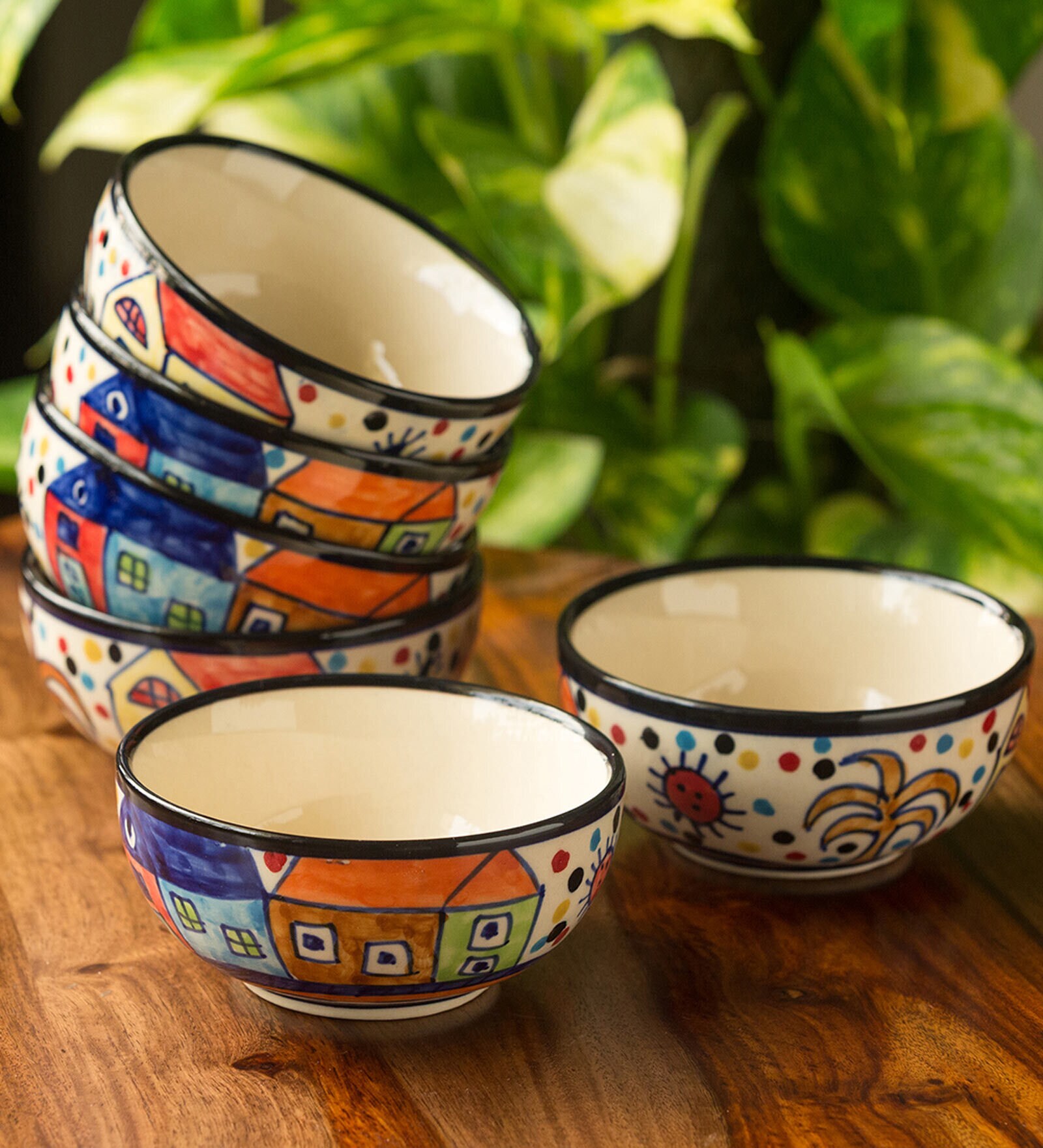 Buy The Serving Hut 220ml Multicolour Ceramic (Set of 6) Dinner Bowl at ...