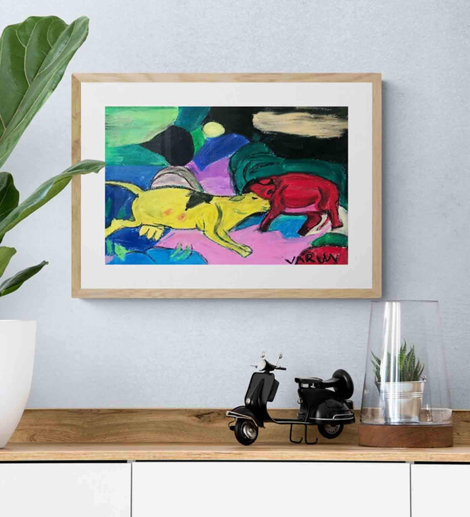Buy The Yellow Cow Jumps Over Moon Handmade Oil Pastels On Unframed ...
