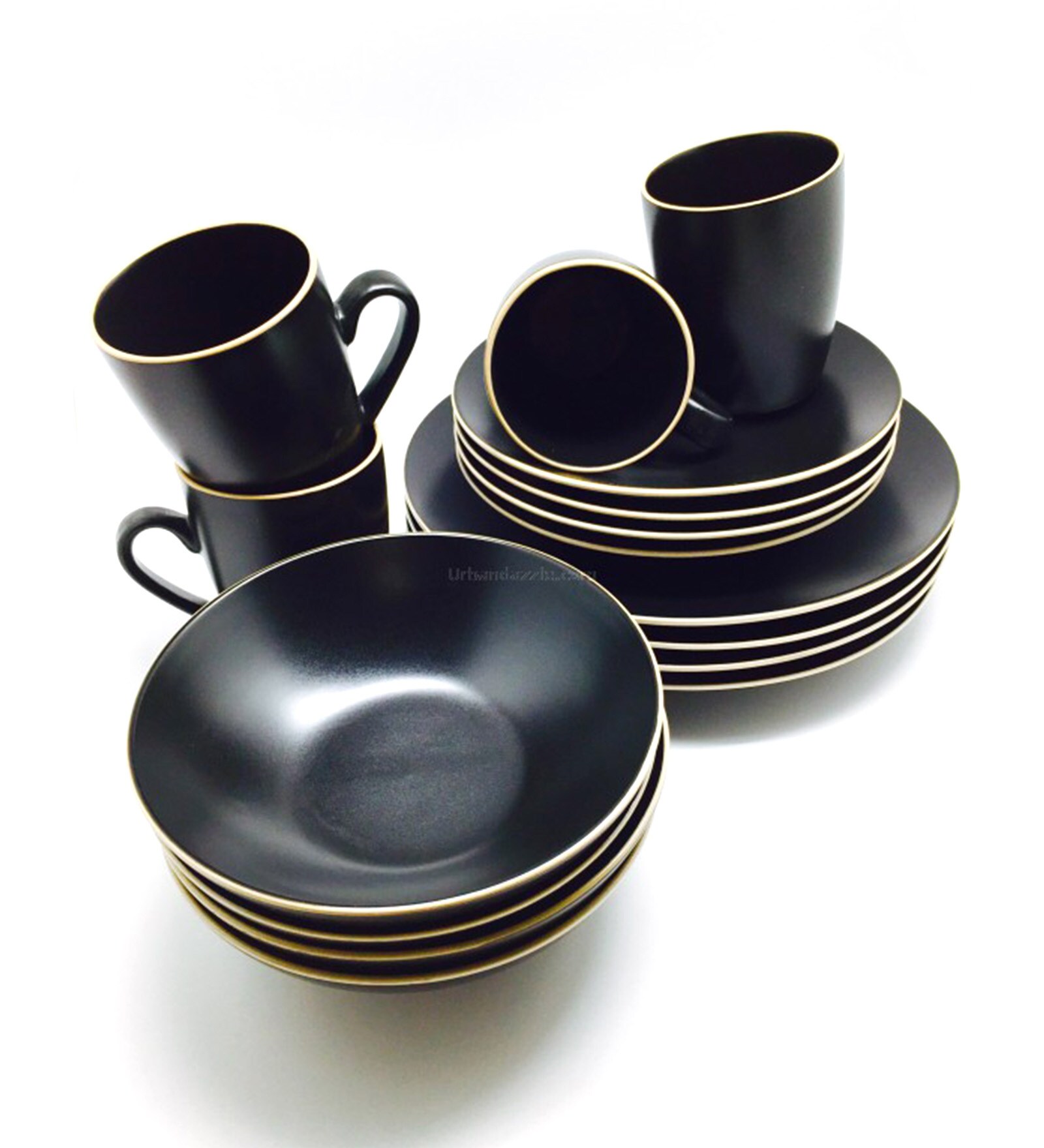 Buy Dakota Black Stoneware Dinner Set - Set of 16 by Thomson Online ...