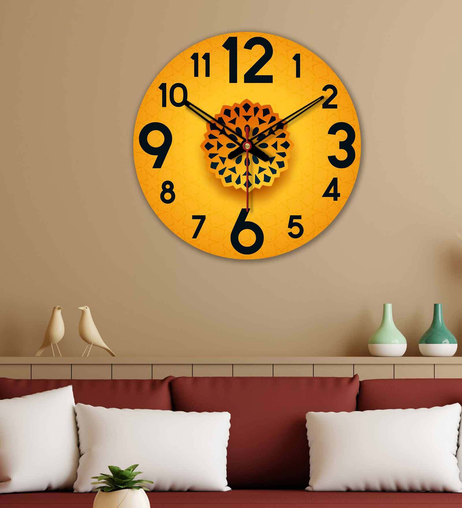 Buy Three Dimensional Design Wood Wall Clock In Yellow By VibeCrafts at ...