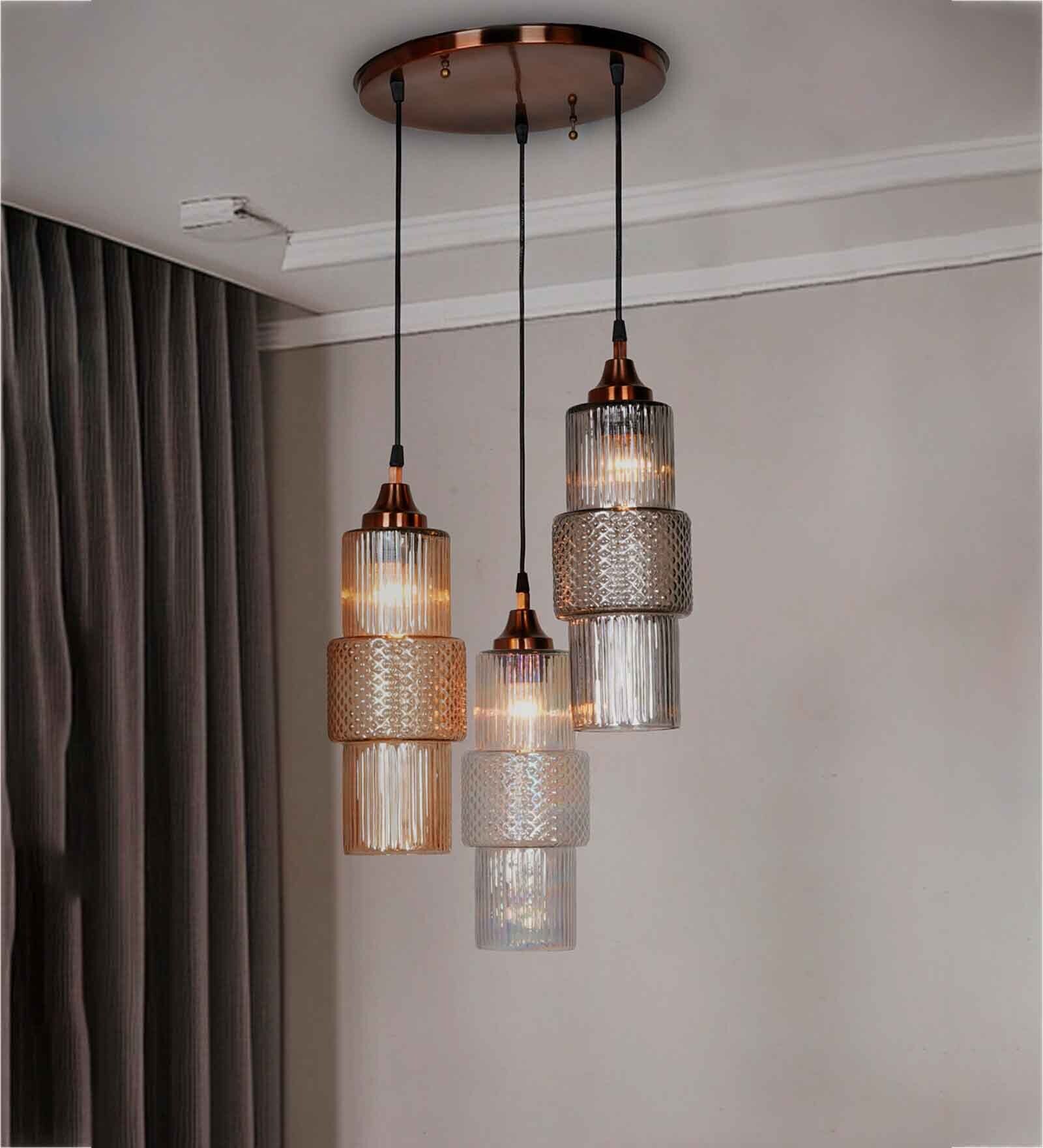 Buy Three-Tier Lustrous Cylindrical 8 Light Glass & Mild Steel Pendant ...