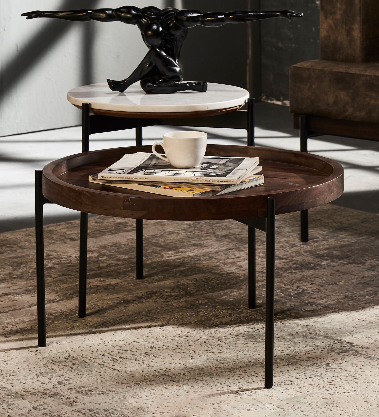 Buy Throne Marble Top Coffee Table (Set Of 2) In Autumn Brown Finish at ...