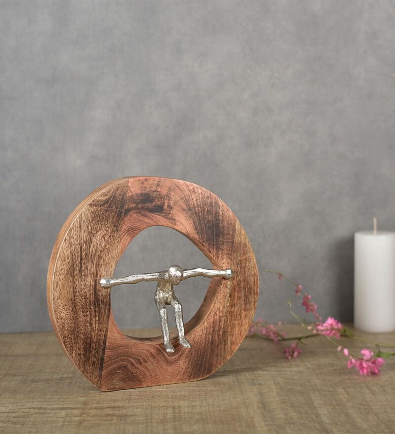 Buy The Man Pushing Boundry Silver Wood & Aluminium Figurine by ...