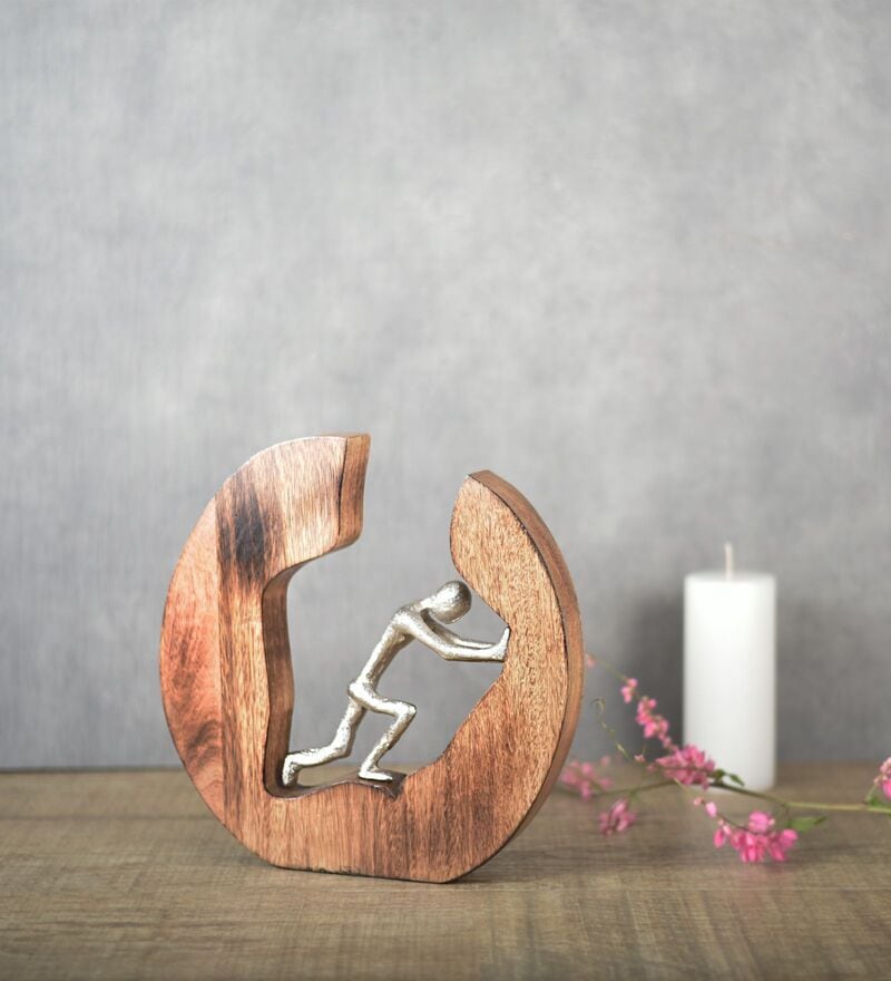 Buy The Man Pushing Limits Silver Wood & Aluminium Figurine by ...