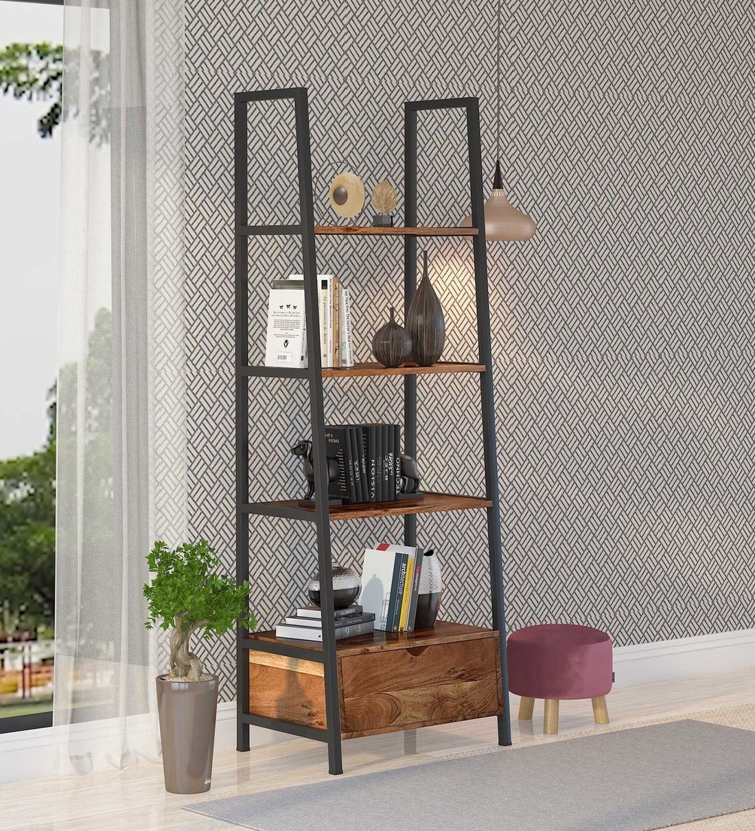 Buy Tiber Solid Wood Book Shelf in Natural Acacia Finish at 3% OFF by ...