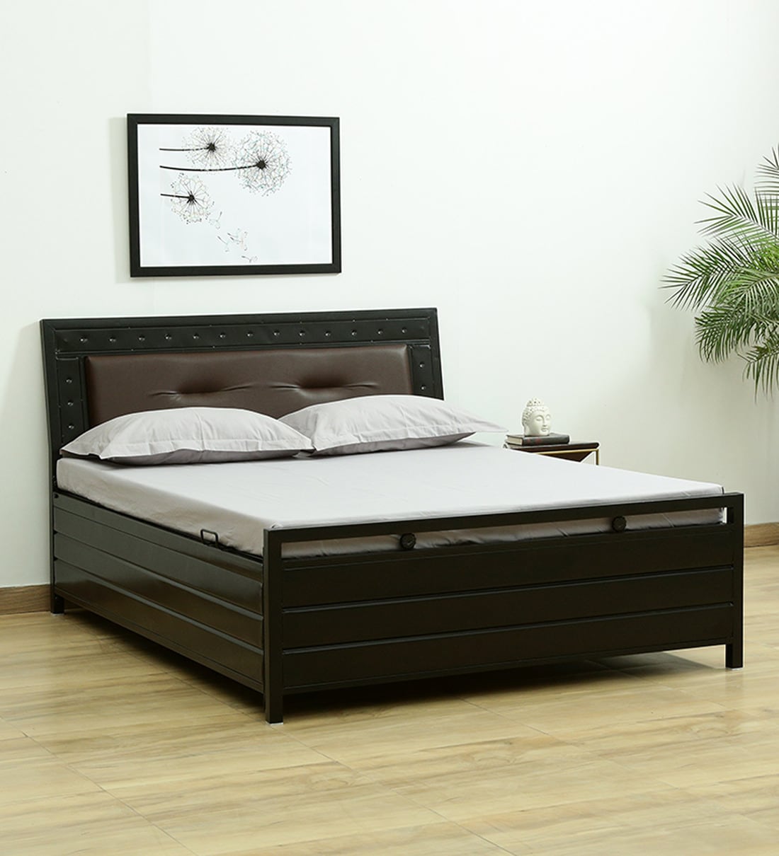 Buy timea Metallic Queen Size Bed With Hydraulic Storage in Black ...