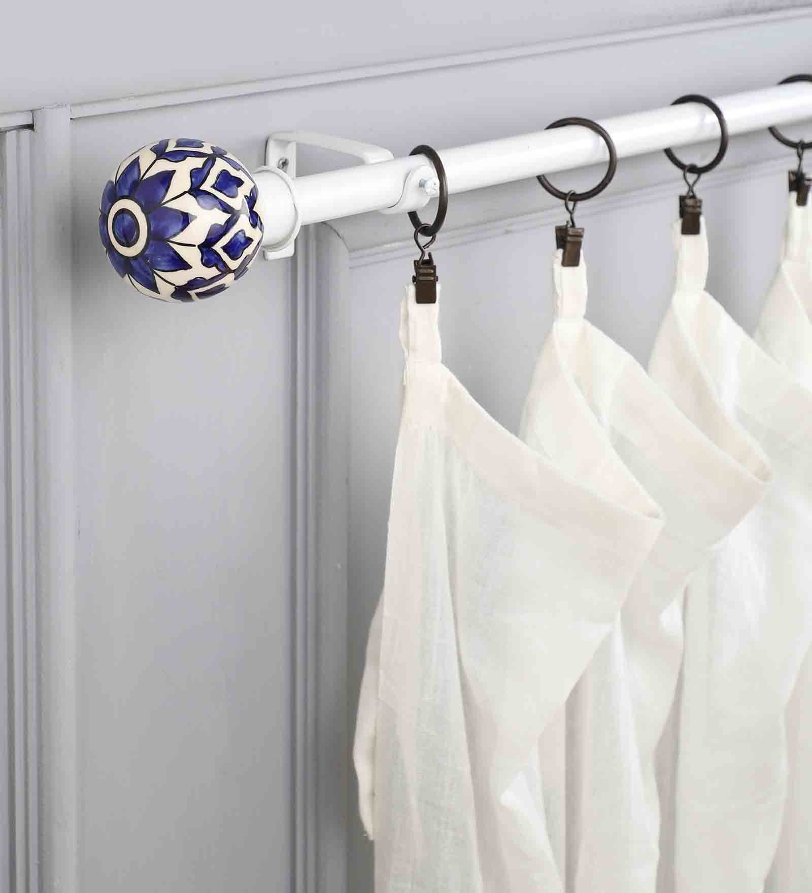 Buy Timeless 19mm Iron Curtain Rod with White & Blue Ceramic Finial by ...
