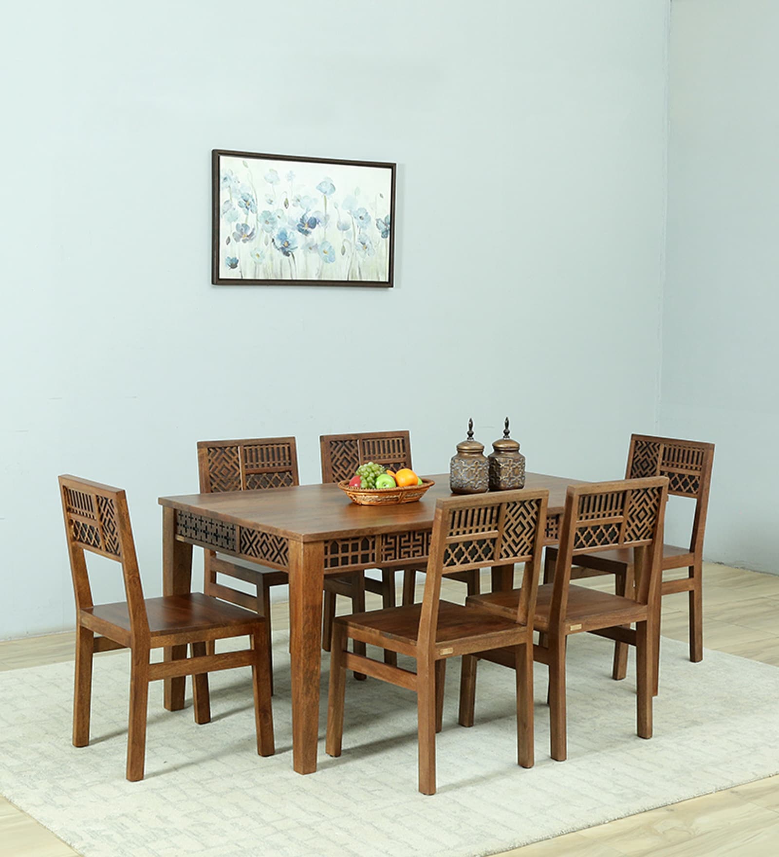 Buy Tishya Solid Wood 6 Seater Dining Set In Provincial Teak Finish at ...