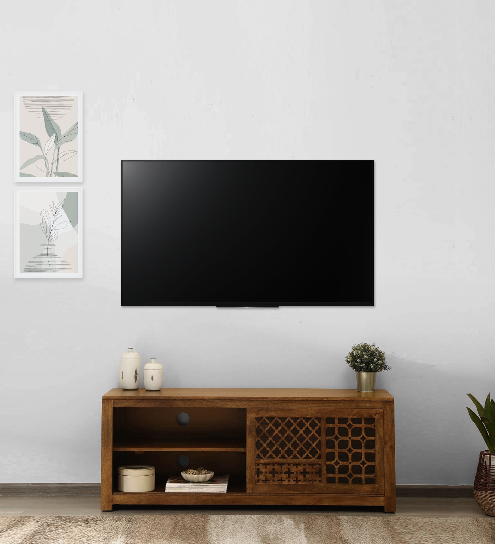 Buy Tishya Solid Wood TV Console in Provincial Teak Finish for TVs up ...