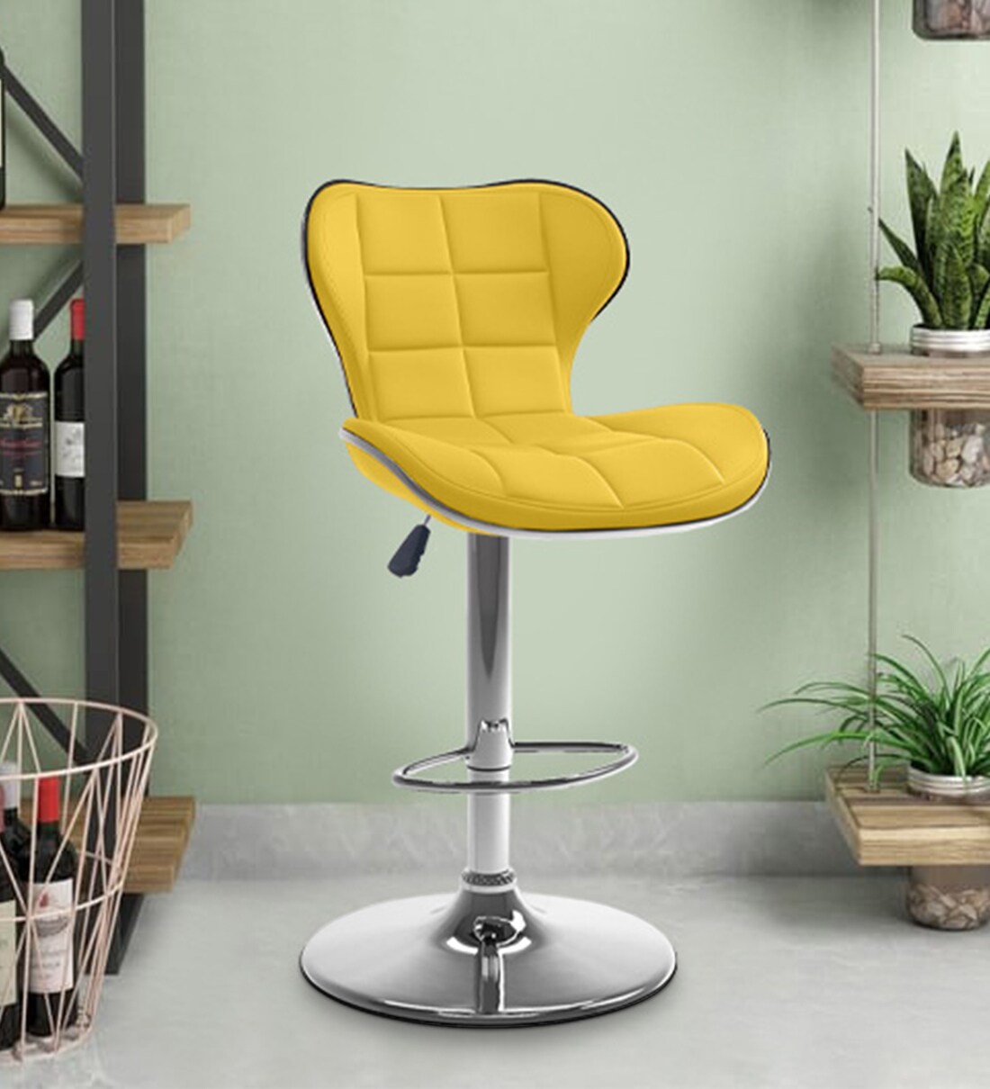 Buy Tokyo Leatherette Bar Stool In Yellow Colour With Swivel Online ...