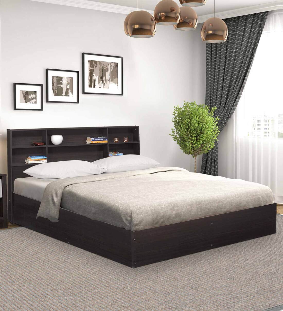 Buy Tonja King Size Bed in Walnut Finish with Box Storage Online ...