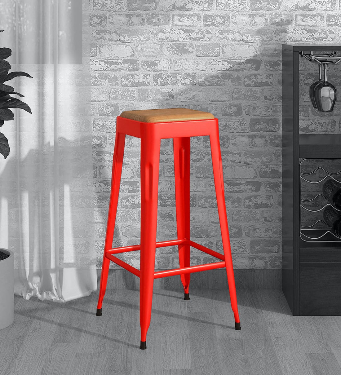 Buy Anat Metal Bar Stool In Red Colour at 17% OFF by Bohemiana from ...