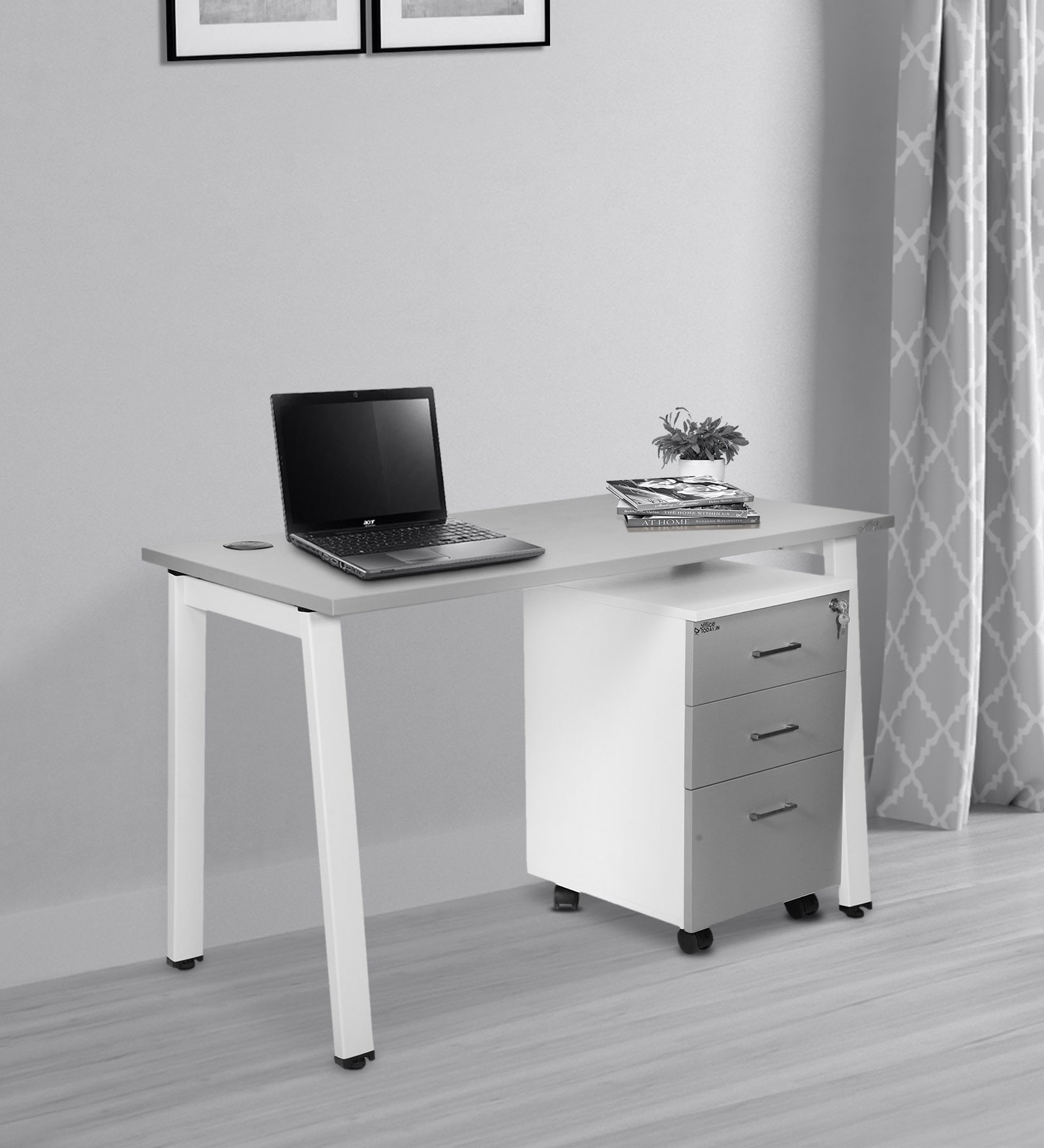Buy Toronto Study Table with Pedestal in Gothic Grey & White Colour at ...