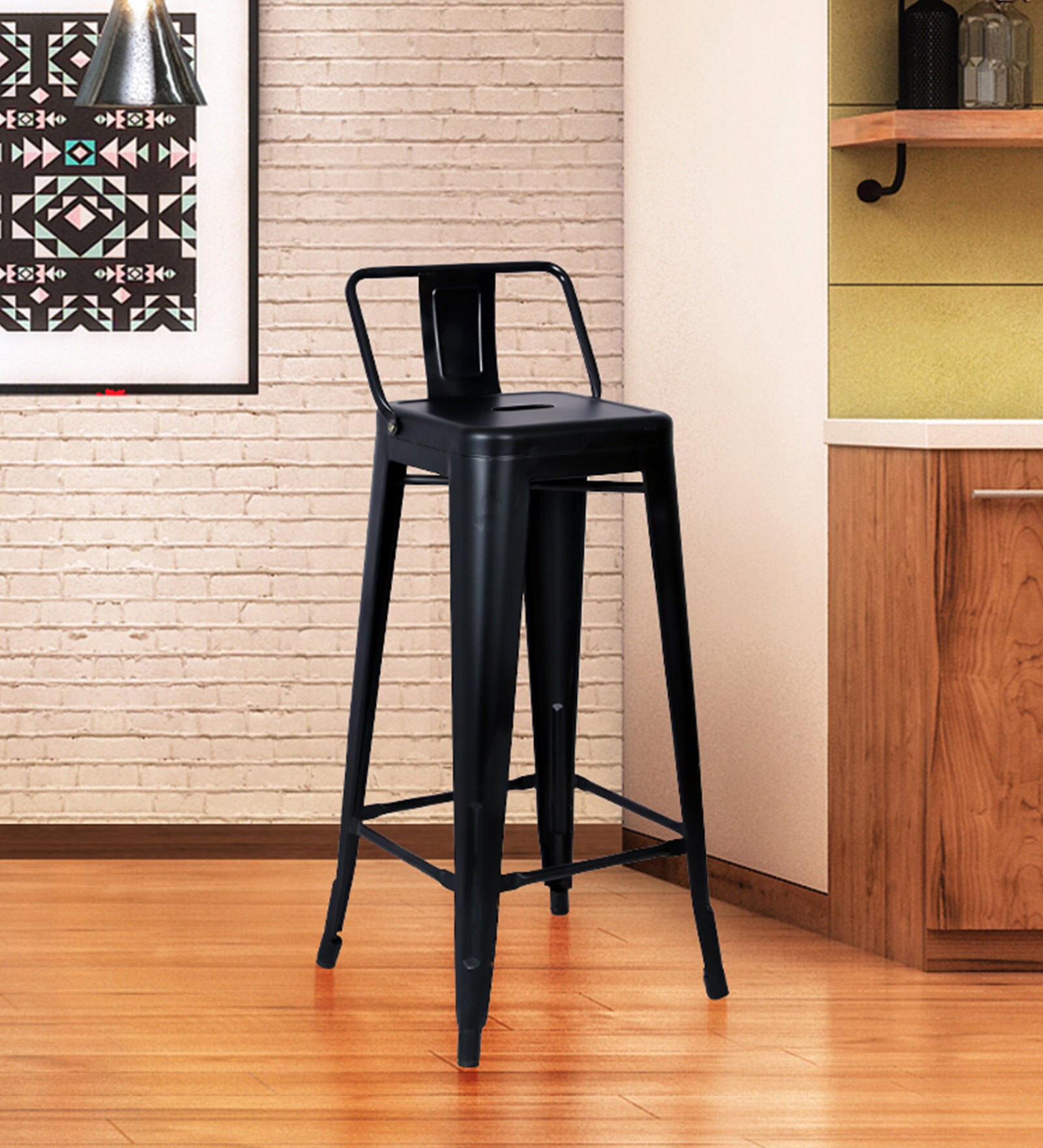 Buy Toto Bar Chair with Backrest in Black Colour by SGS Industries ...