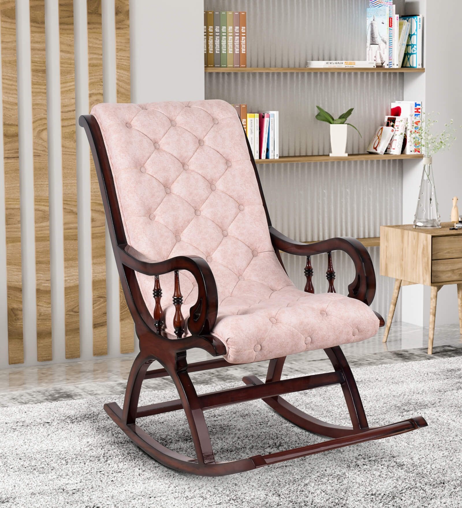 Buy Touffy Teak Wood Rocking Chair In Brown Finish at 44% OFF by DZYN ...