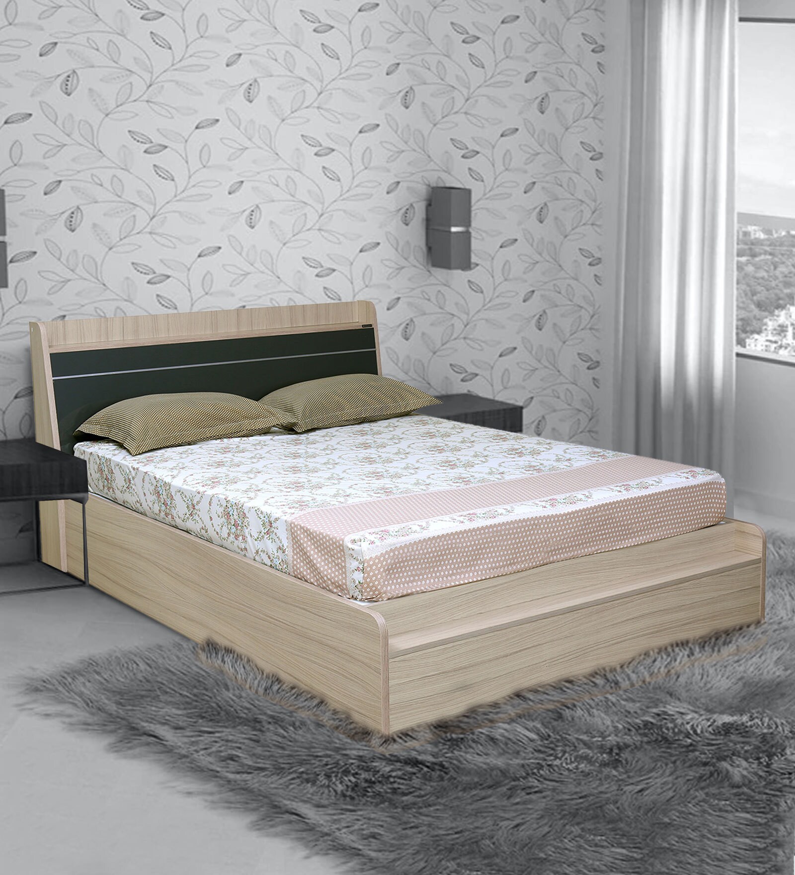 Buy Toya Queen Size Bed with Storage in Beige & Brown Finish at 42% OFF ...