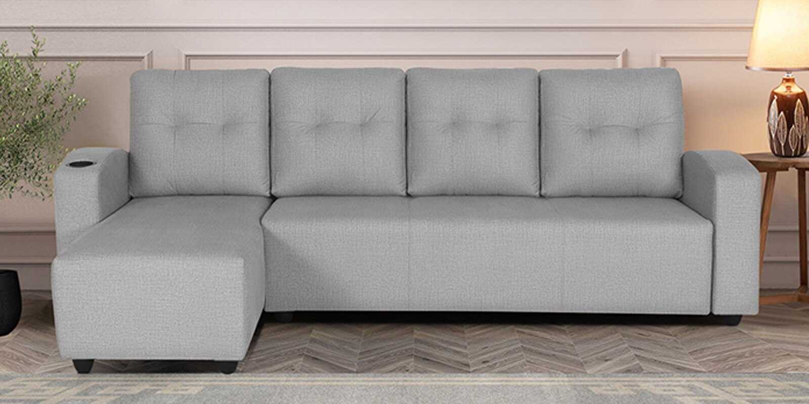 Buy Topaz Fabric RHS Sectional Sofa In Jute Grey Colour at 30% OFF by ...