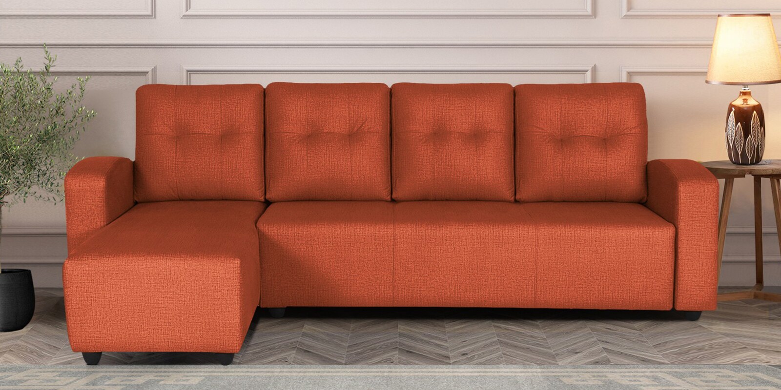 Buy Topaz Fabric RHS Sectional Sofa(3 + Lounger) In Terracotta Colour ...