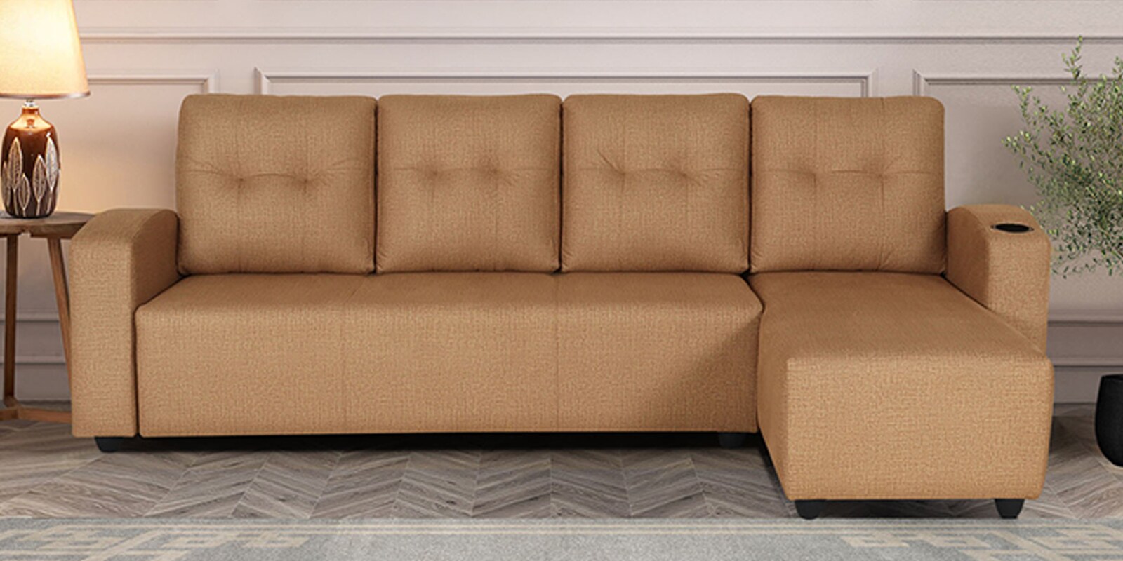 Buy Topaz Fabric LHS Sectional Sofa In Neutral Beige Colour at 30% OFF ...