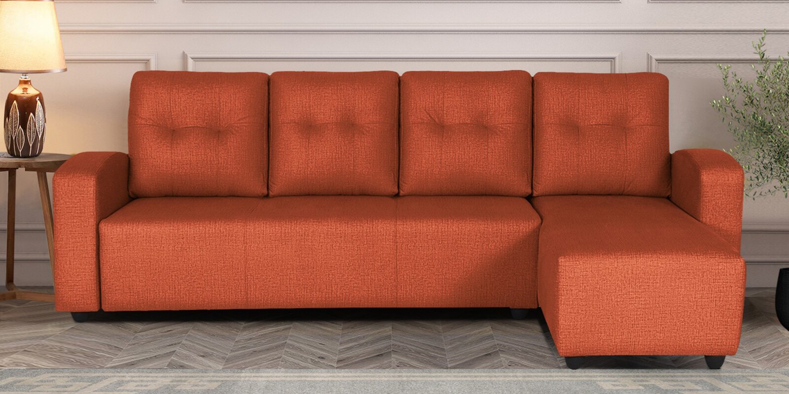 Buy Topaz Fabric LHS Sectional Sofa(3 + Lounger) In Terracotta Colour ...
