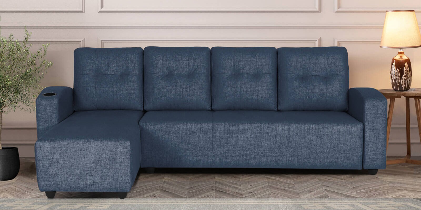 Buy Topaz Fabric RHS Sectional Sofa In Azure Blue Colour at 30% OFF by ...