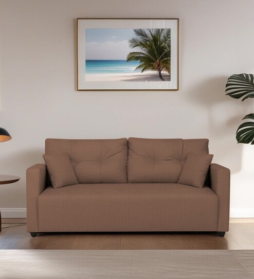 Buy Topaz Fabric 3 Seater Sofa In Husk Brown Colour at 43% OFF by Trevi ...