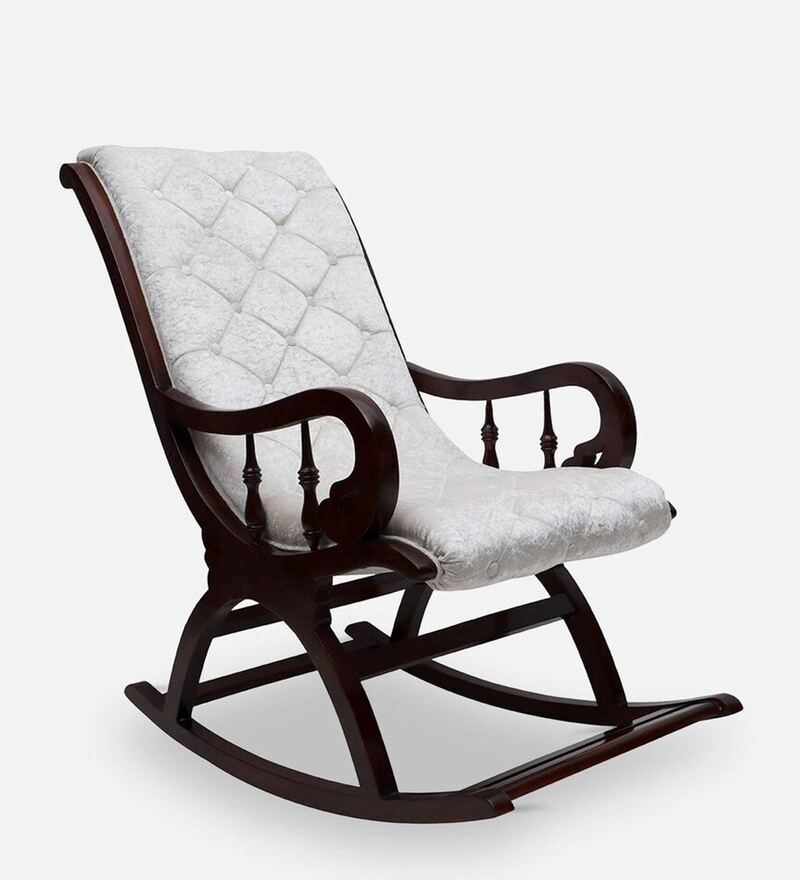 Buy Touffy Solid Wood Rocking Chair in Brown & Silver Colour Online ...