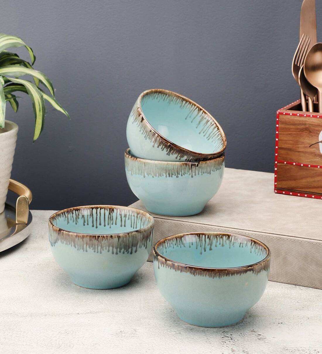 Buy Tranquil 250ml Green Ceramic (Set of 4) Dinner Bowl at 25% OFF by ...