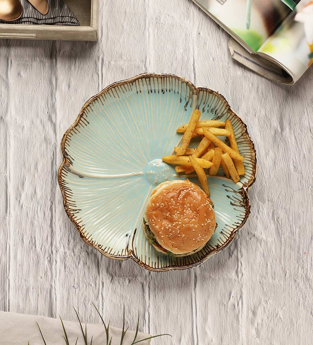Buy Tranquil Mint Colour Ceramic Appetizer Platter by Vareesha Online ...