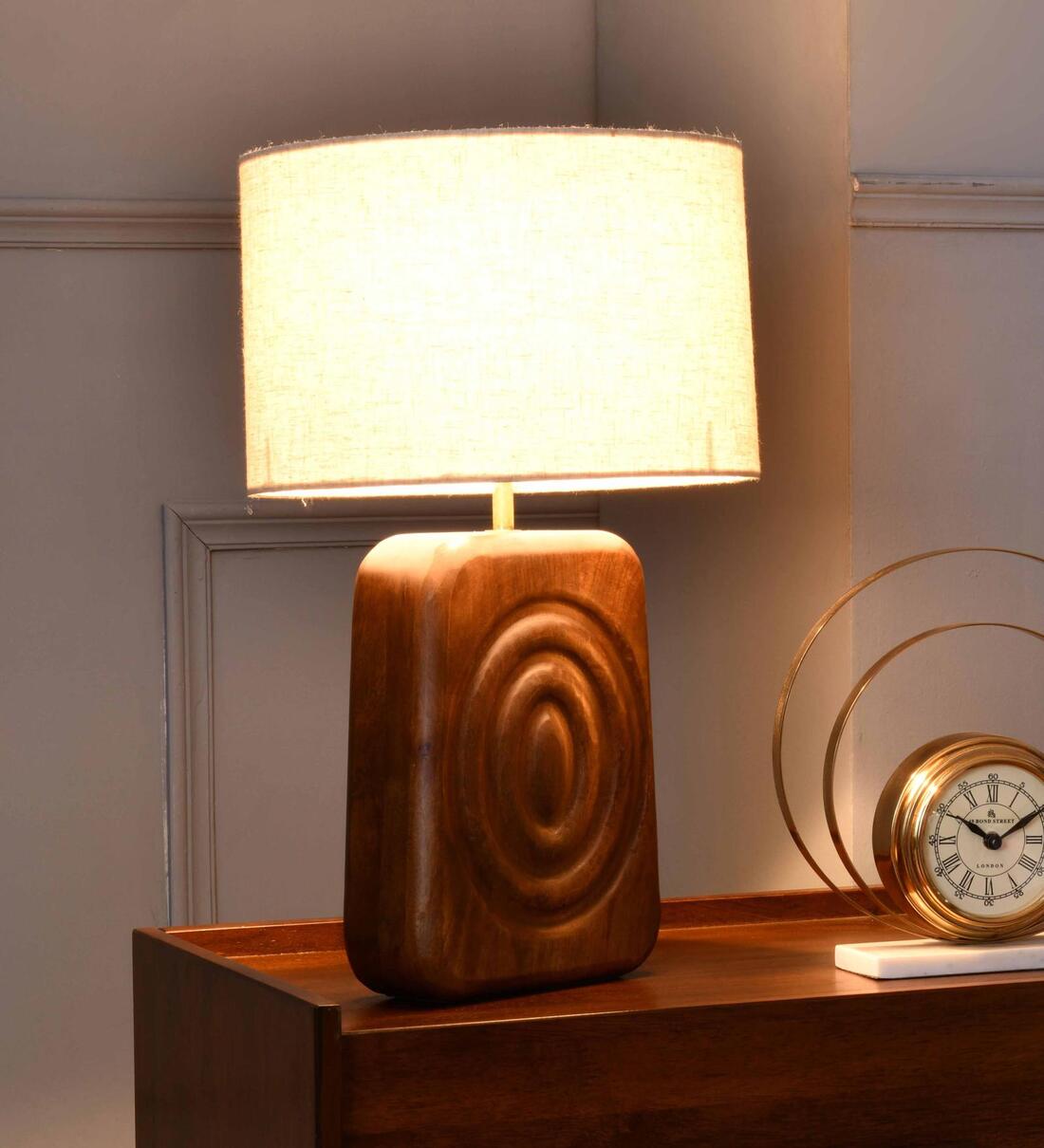 Buy Trapeze Brown Fabric Shade Metal & Wooden Base Table Lamp at 20% ...