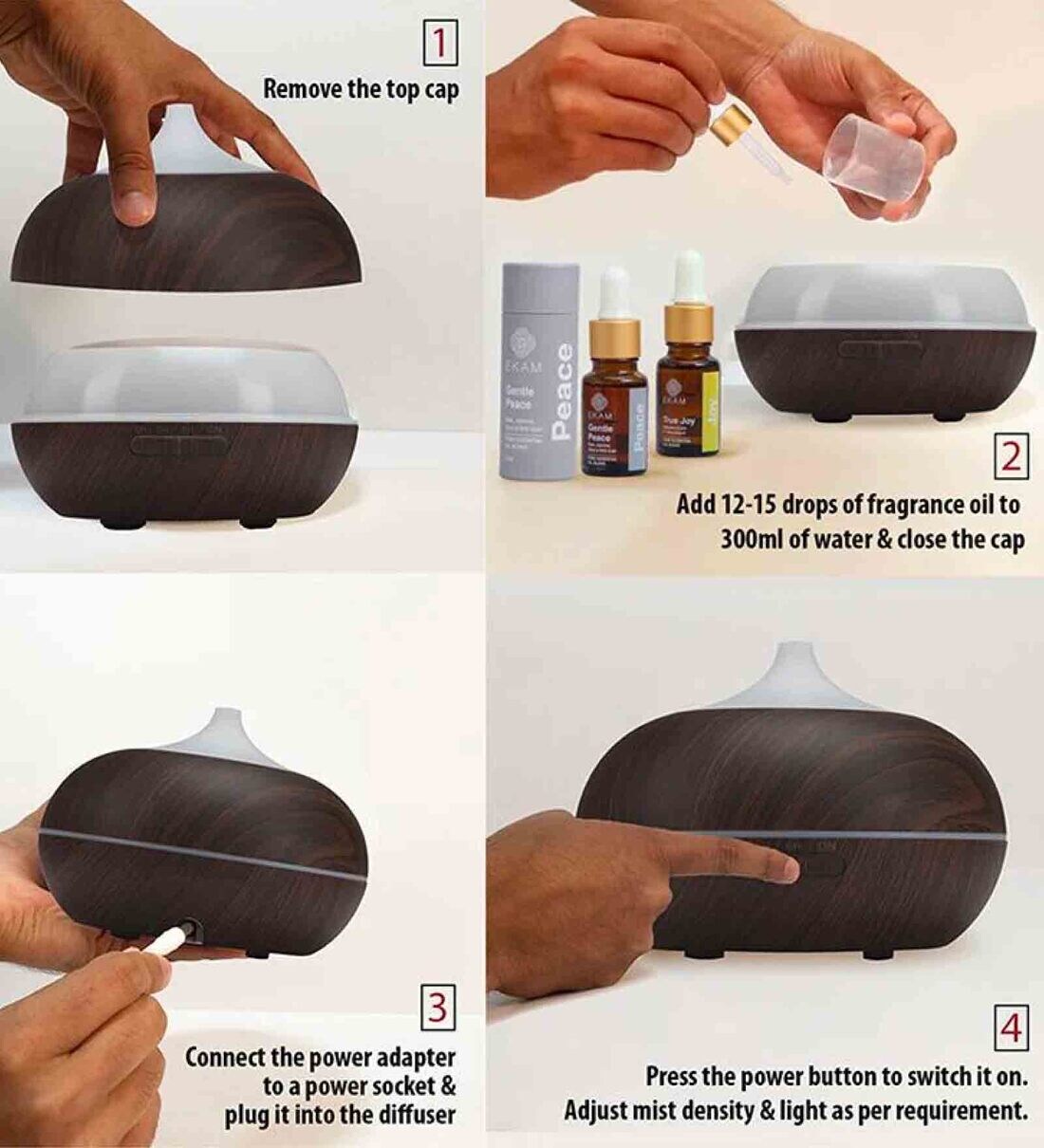 Buy True Joy & Gentle Peace (Set of 3) Wooden Diffuser with 2 Aroma Oil Bottles by Ekam Online ...