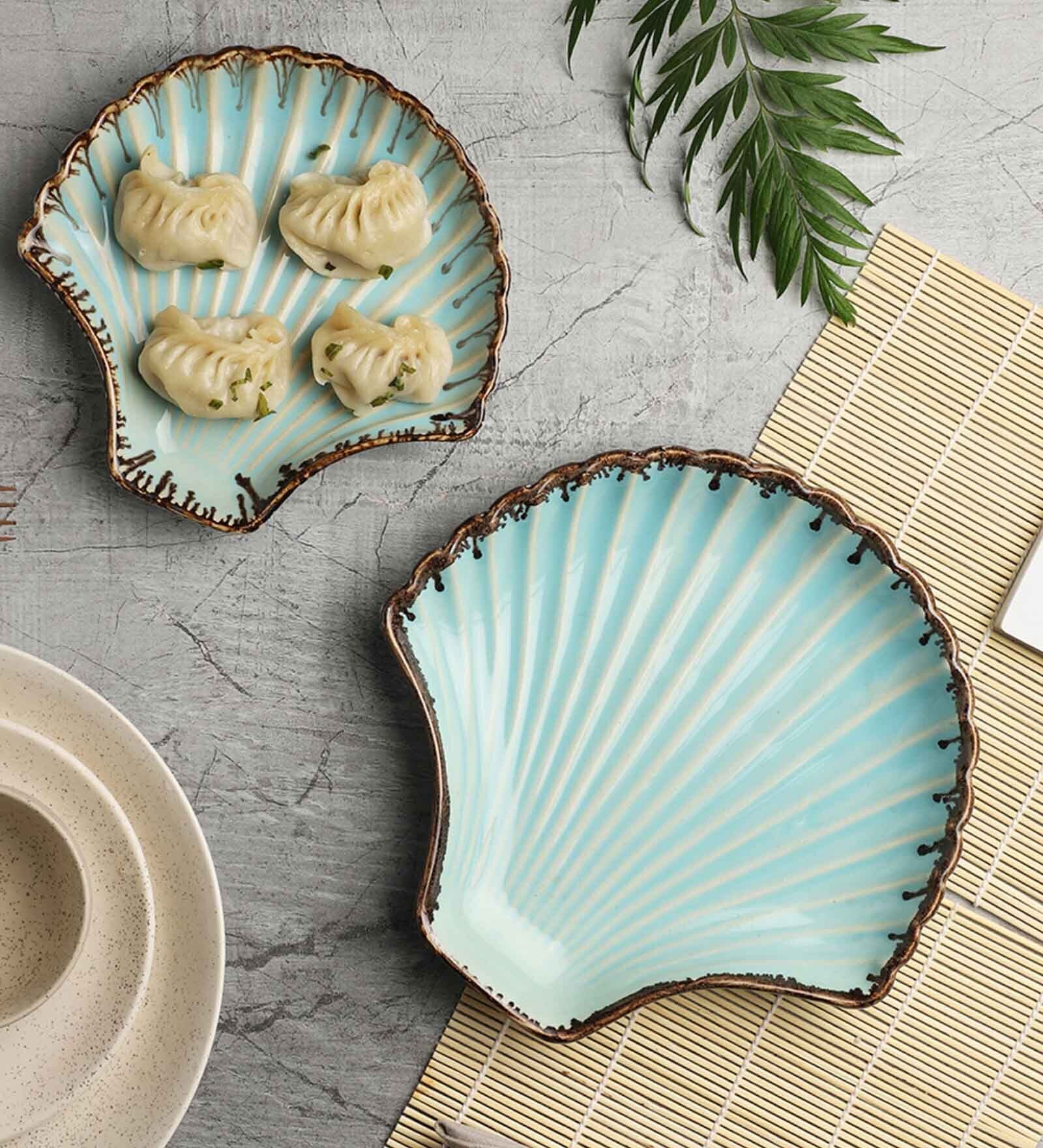 Buy Tranquil Mint Ceramic Sea Shell Serving Platters (Set of 2) at 35% ...