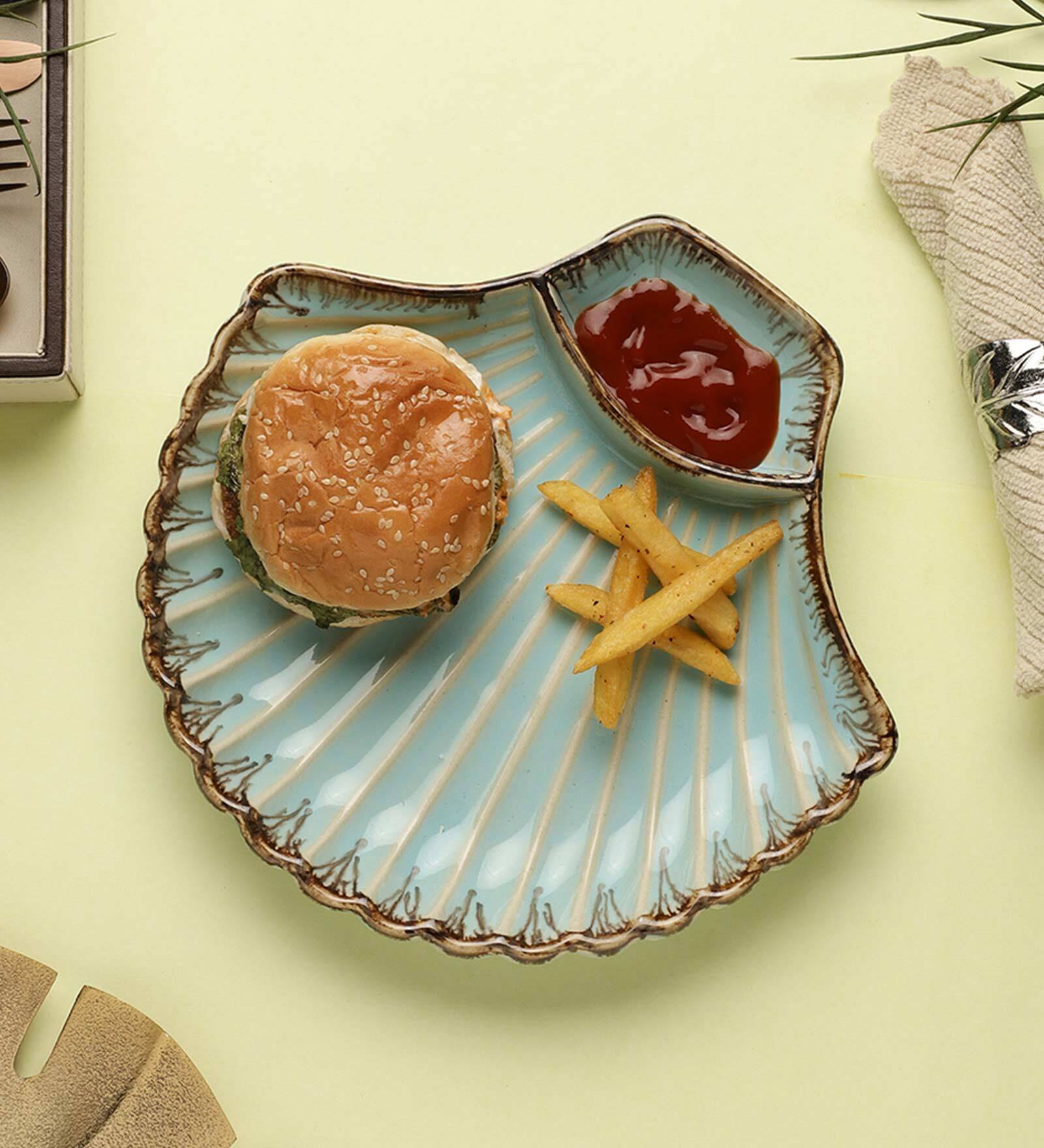 Buy Tranquil Sea Shell Pastel Green 10 Inch Ceramic Appetizer Platter ...