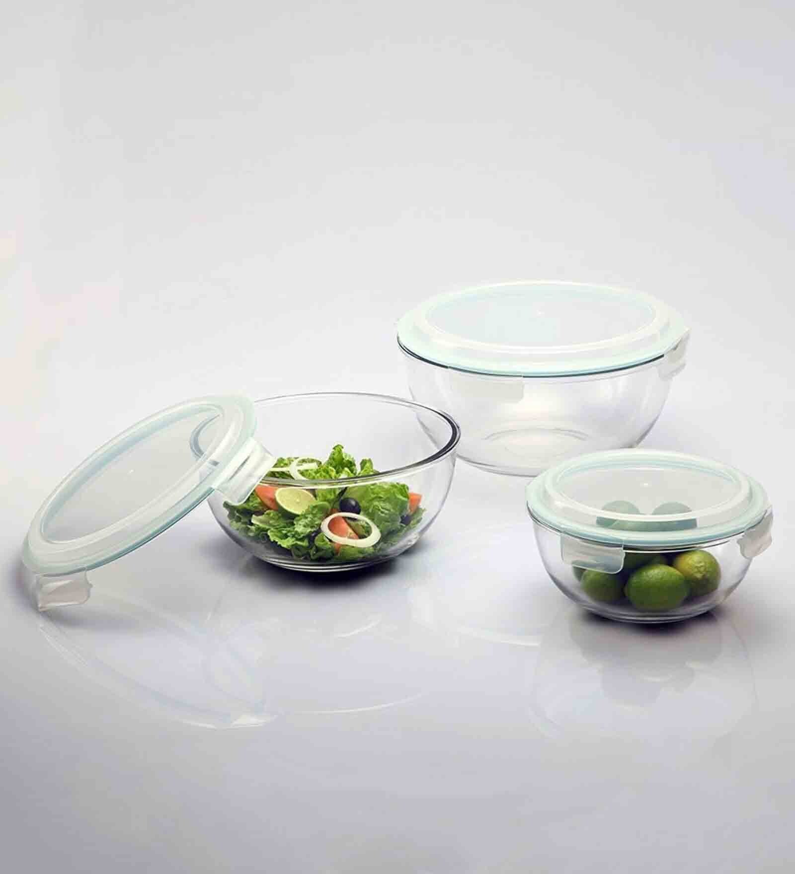 Buy Transparent 1000 ml Round Glass Mixing Bowl Airtight Break ...
