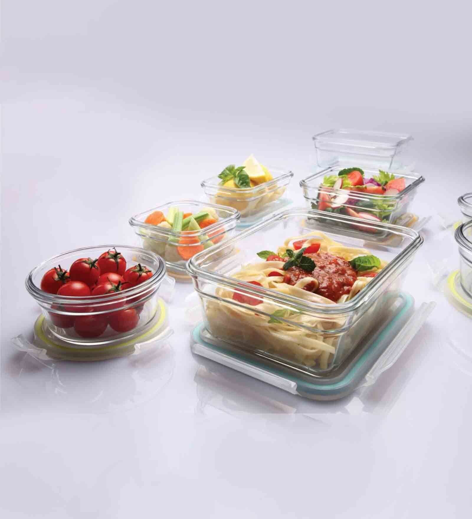 Buy Transparent 480 ml Rectangle Glass Taper Airtight Break Resistant ...