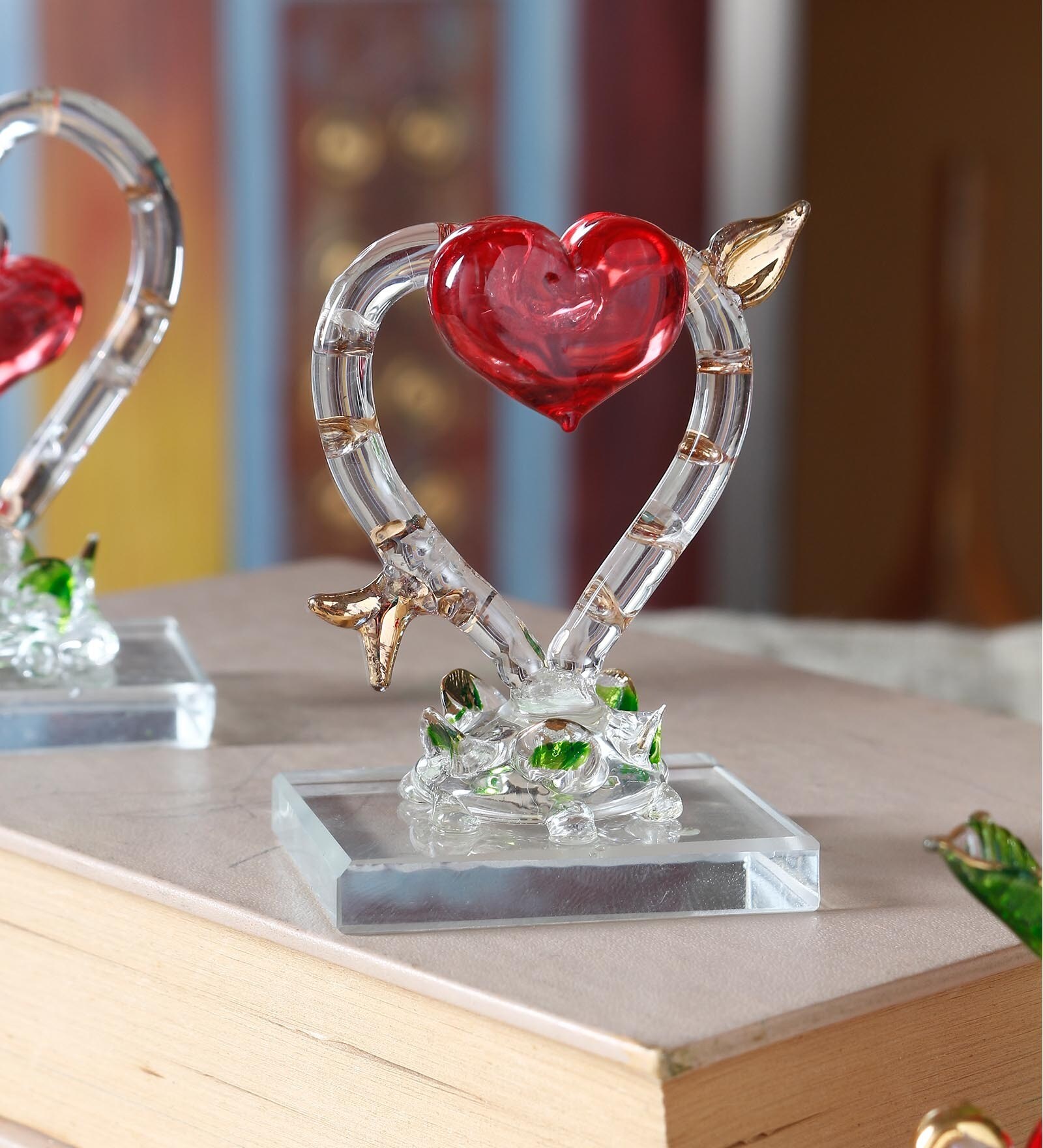Buy Transparent and Red Glass Beautiful Decorative Heart Showpiece by ...