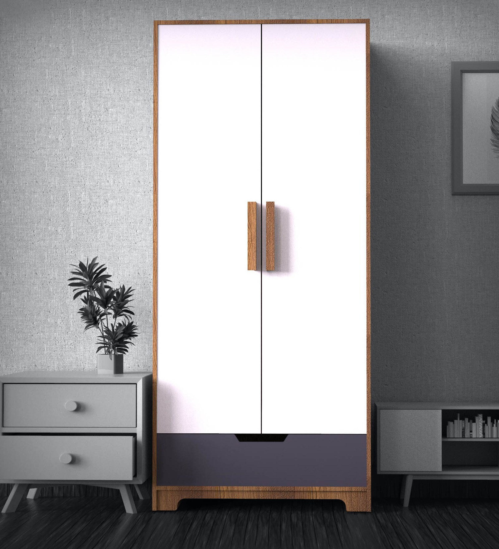 Buy Eva 2 Door Wardrobe with External Drawer in Dual Tone at 35% OFF by ...