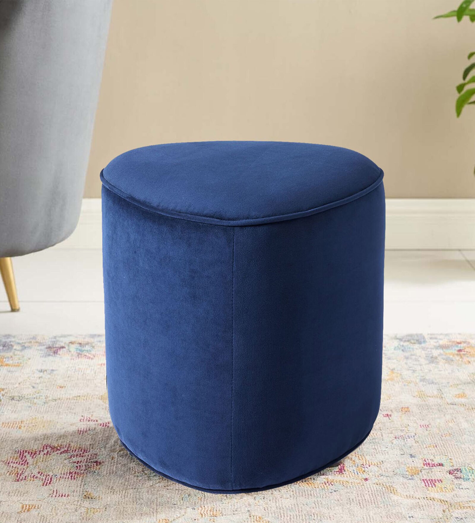 Buy Tri Pouffe In Blue Velvet Colour by Expressionist by mohanbir ...