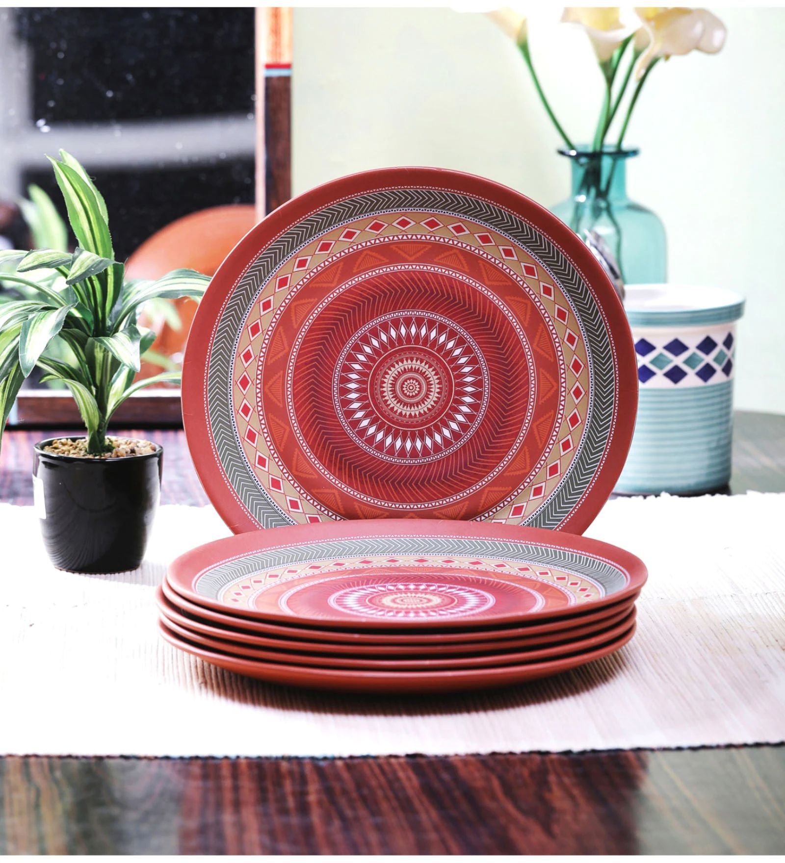 Buy Servewell Tribal Art Red Melamine (Set of 6) Quarter Plate Online ...