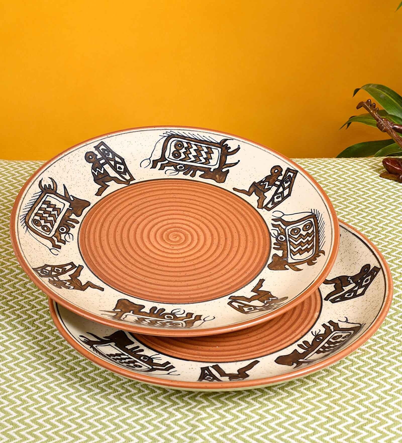 Buy Tribal Village OffWhite Ceramic (Set of 2) Quarter plates at 15% ...