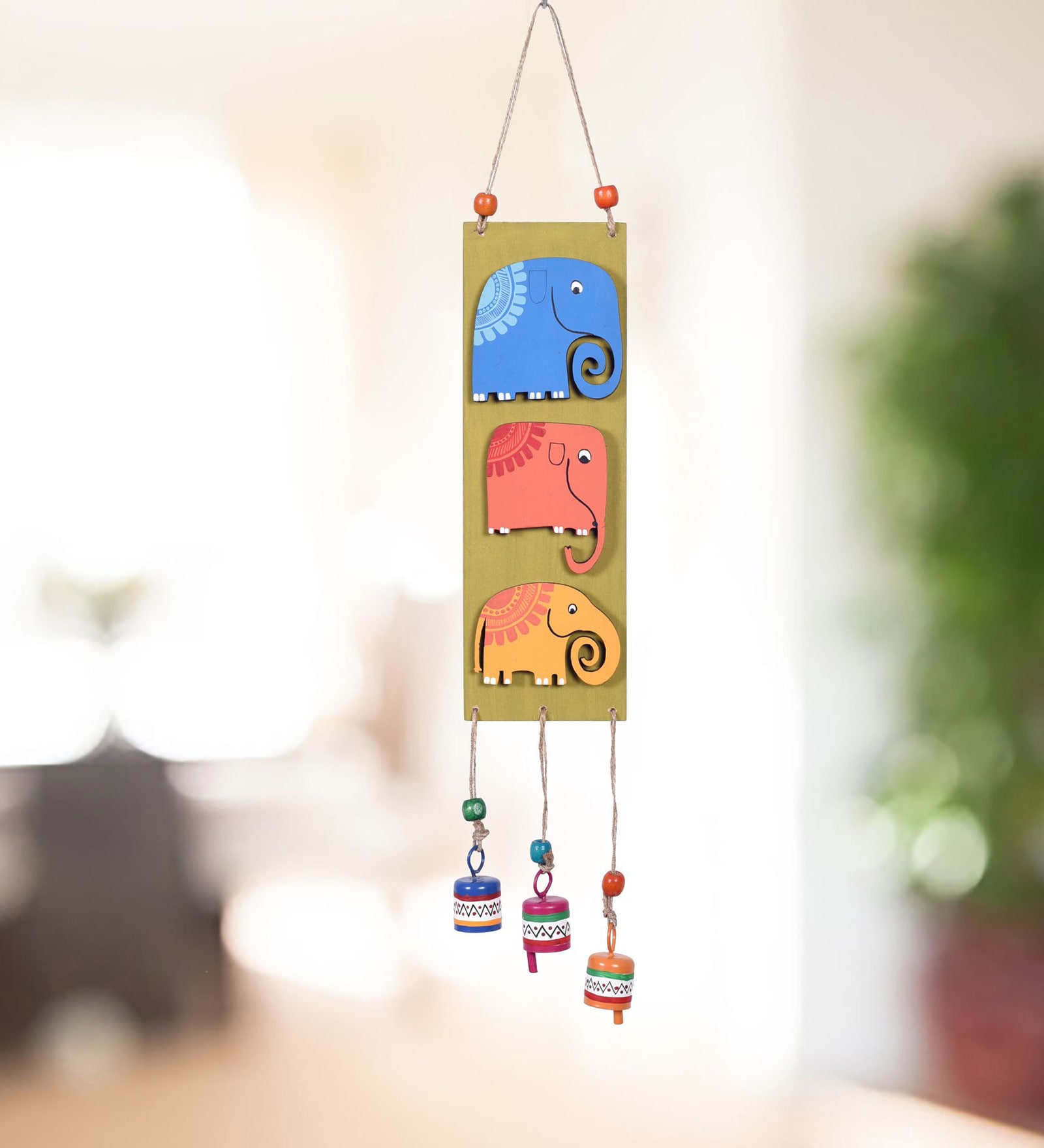 Buy Trinity Of Elephants Multicolour Wood & Metal Windchime by Aakriti ...