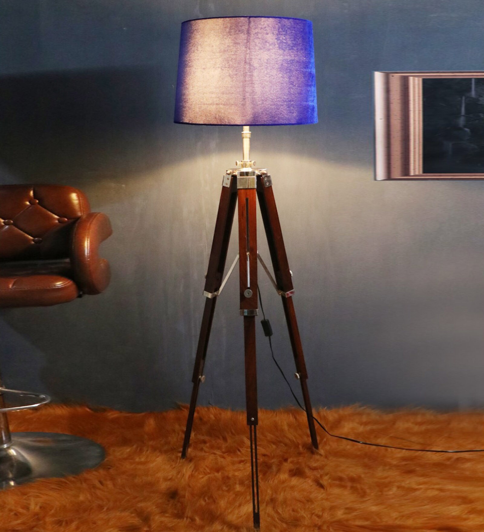 Buy Triple Fold Nickel 2757 With Tapered Royal Blue Velvet Shade By ...